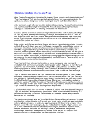 Hinduism, sanatana dharma and yoga 4pgs | PDF