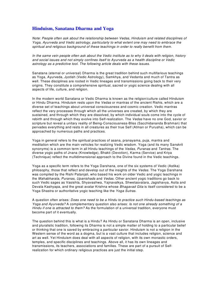 Hinduism, sanatana dharma and yoga 4pgs Hinduism, sanatana dharma and yoga 4pgs