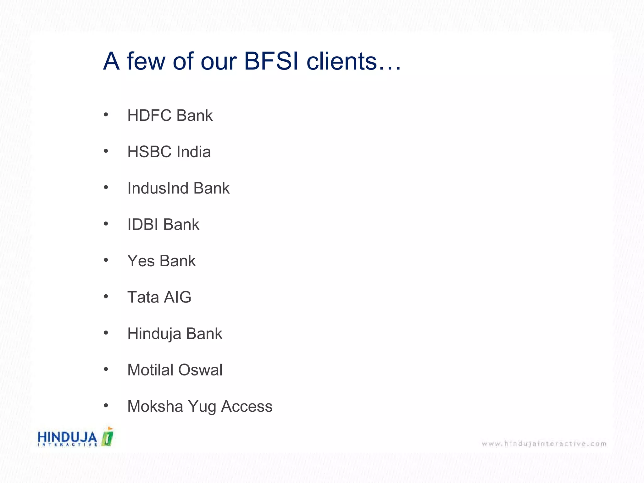 Hinduja Interactive BFSI Portfolio | PPT | Business Banking & Finance | Business