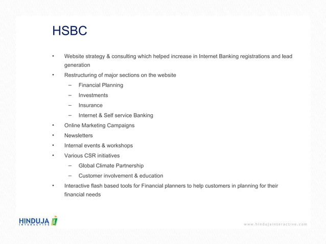 Hinduja Interactive BFSI Portfolio | PPT | Business Banking & Finance | Business