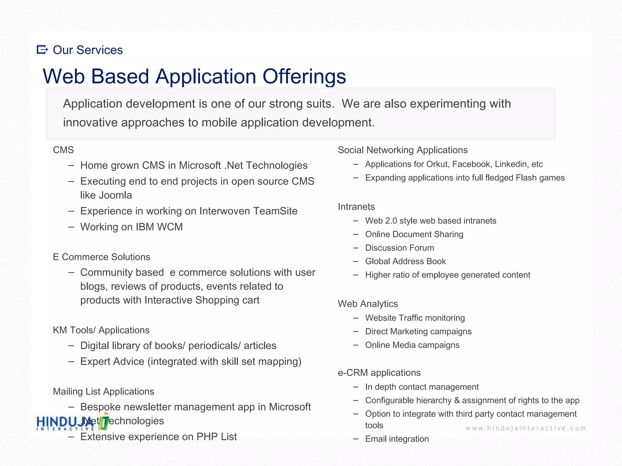 Hinduja Interactive Technology Credentials | PPT