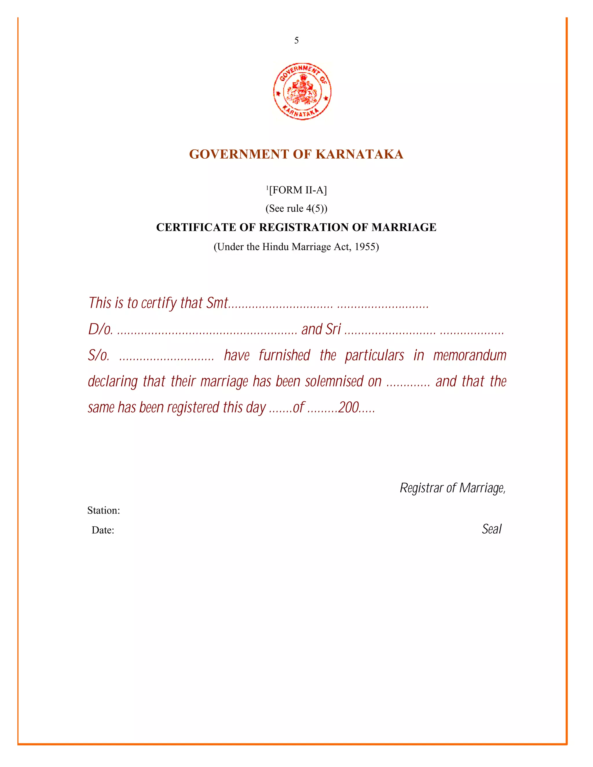 Hindu marriage forms | PDF