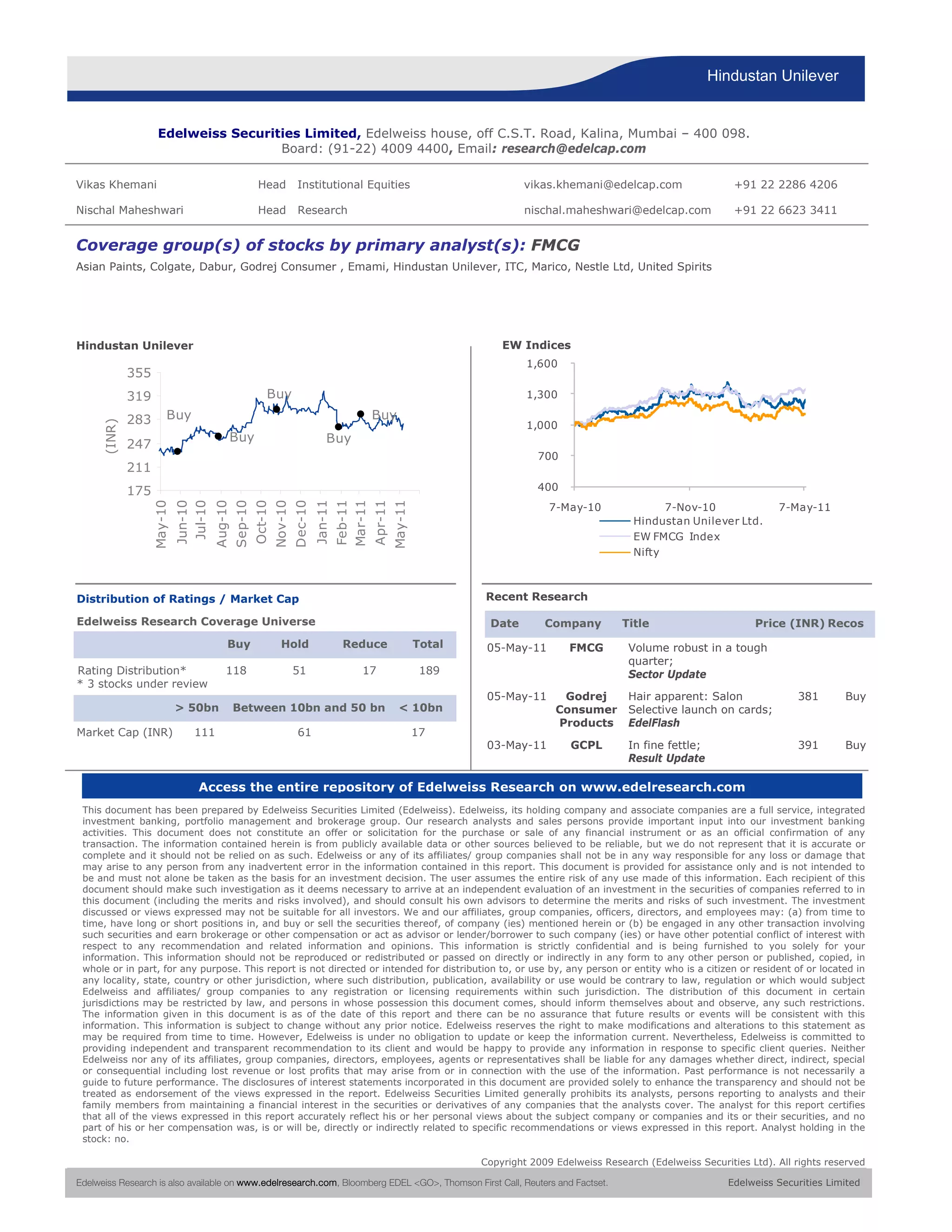 Hindustan unilever edelweiss - may 2011 | PDF