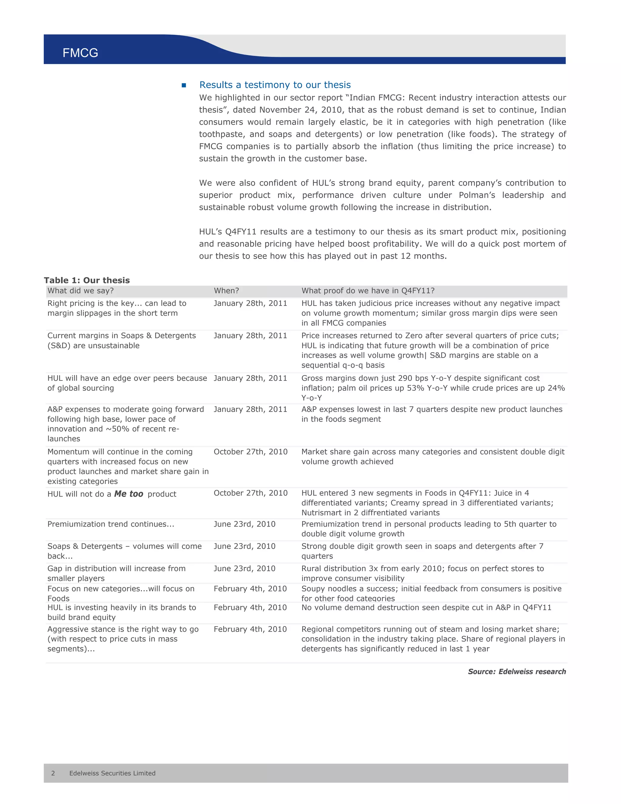 Hindustan unilever edelweiss - may 2011 | PDF