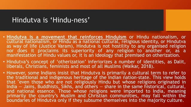 Hindutva IN INDIA AND ITS INFLUENCE.pptx | Hinduism | Religion ...