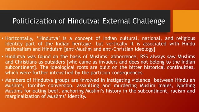 Hindutva IN INDIA AND ITS INFLUENCE.pptx | Hinduism | Religion ...