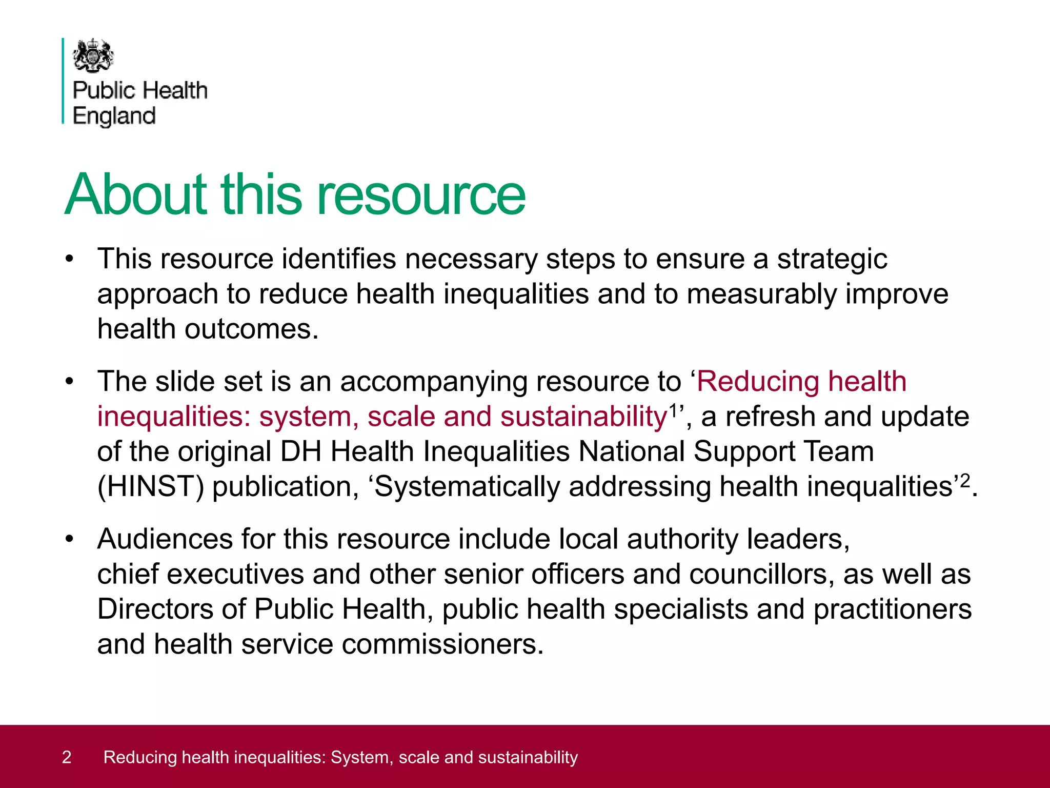 Reducing health inequalities: System, scale and sustainability | PPTX