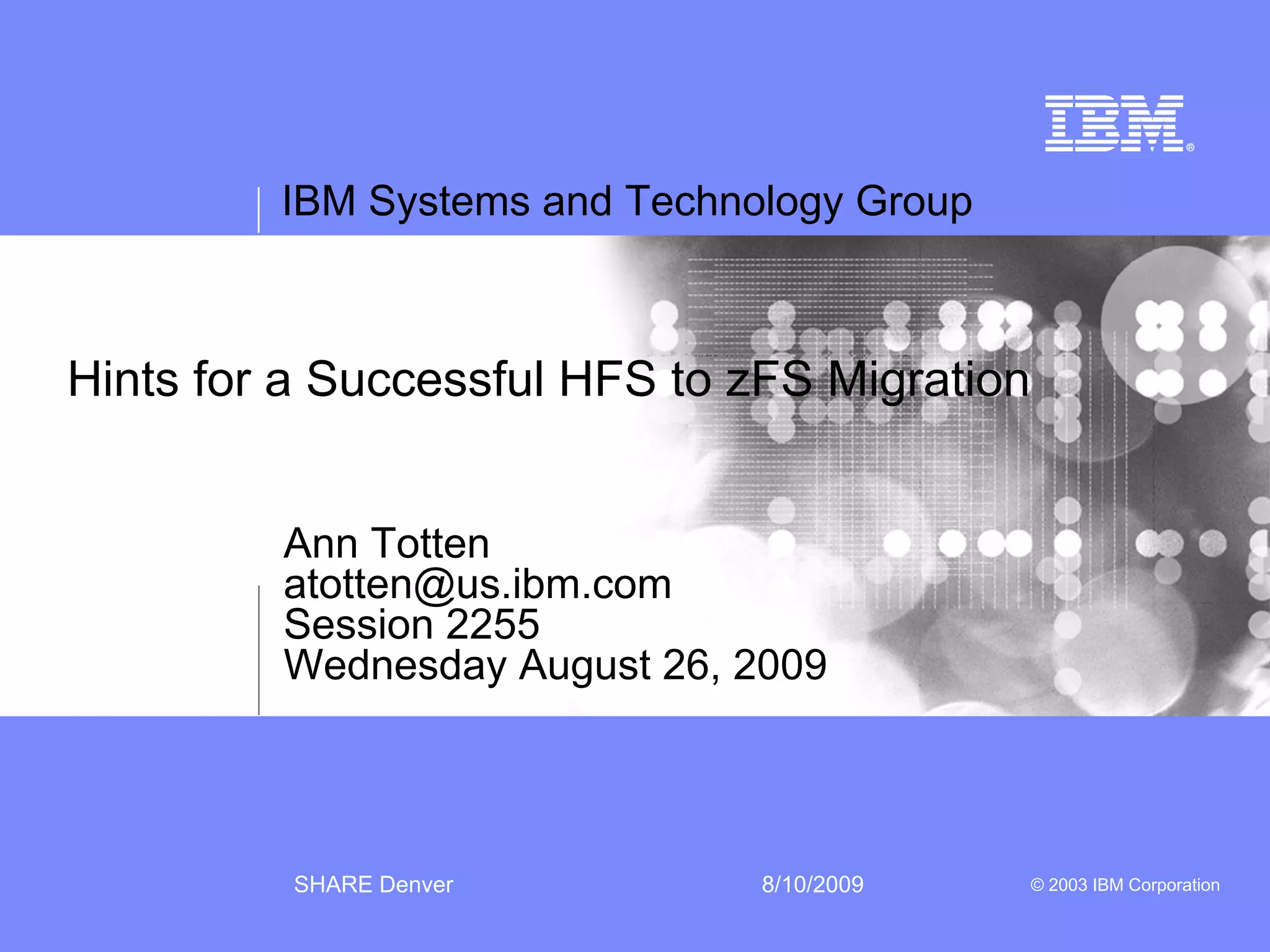 Hints for a successful hfs to zfs migration | PDF
