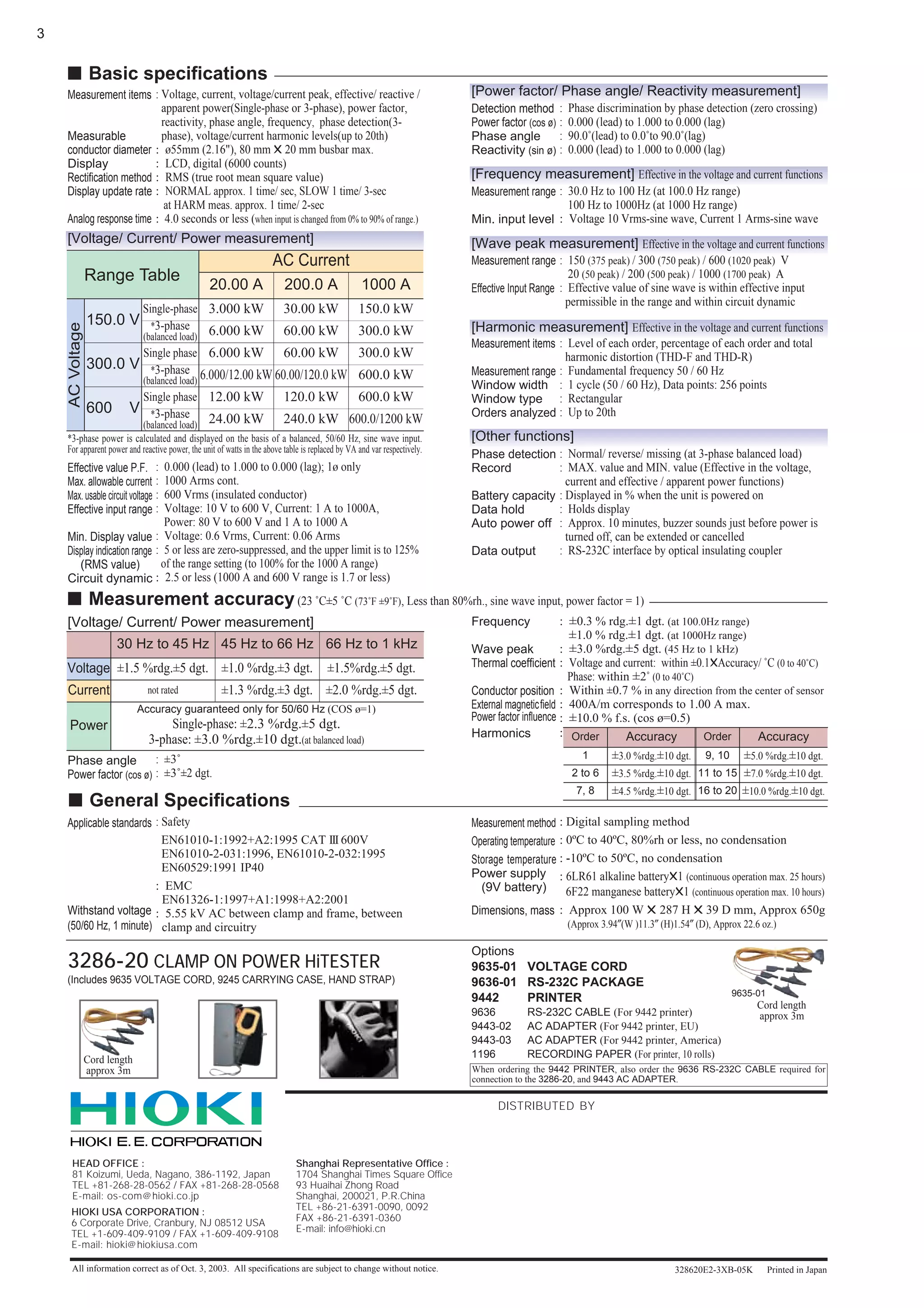 Hioki 3286 20 Clamp On Power HiTester in Bangladesh | PDF
