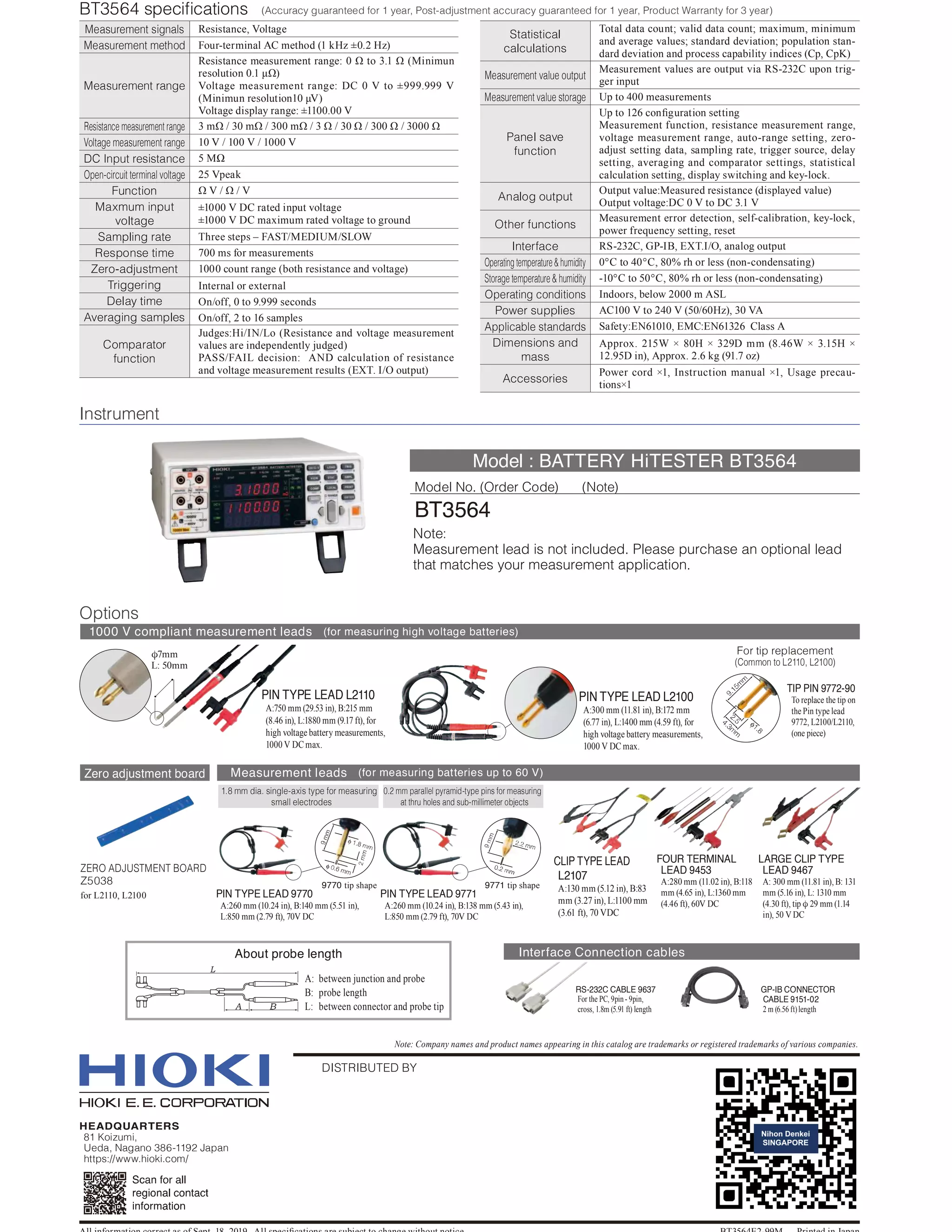Hioki bt3564 High voltage Battery tester | PDF