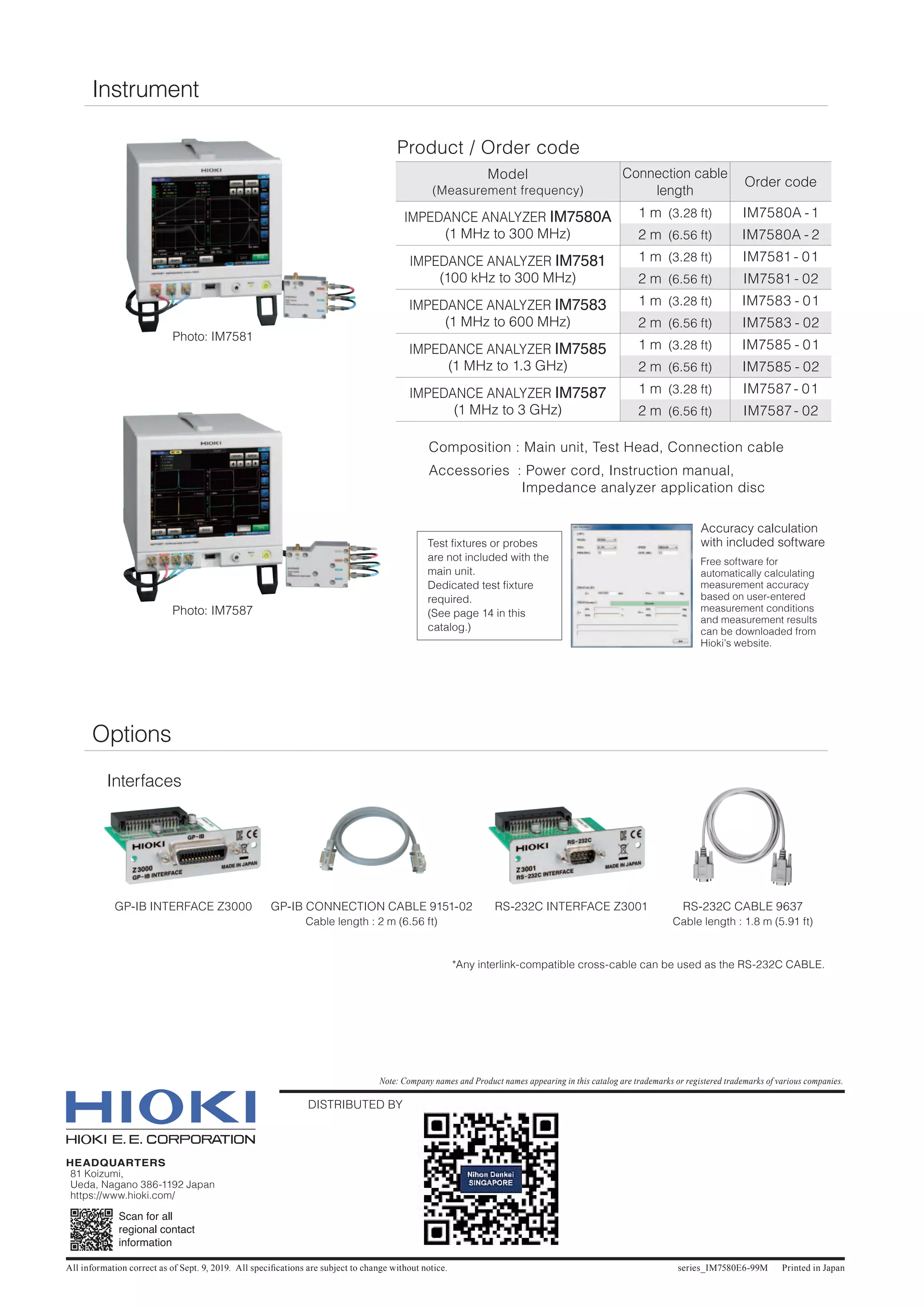 Hioki series im7580_e6-99m Impedance analyzer 1.3GHz
