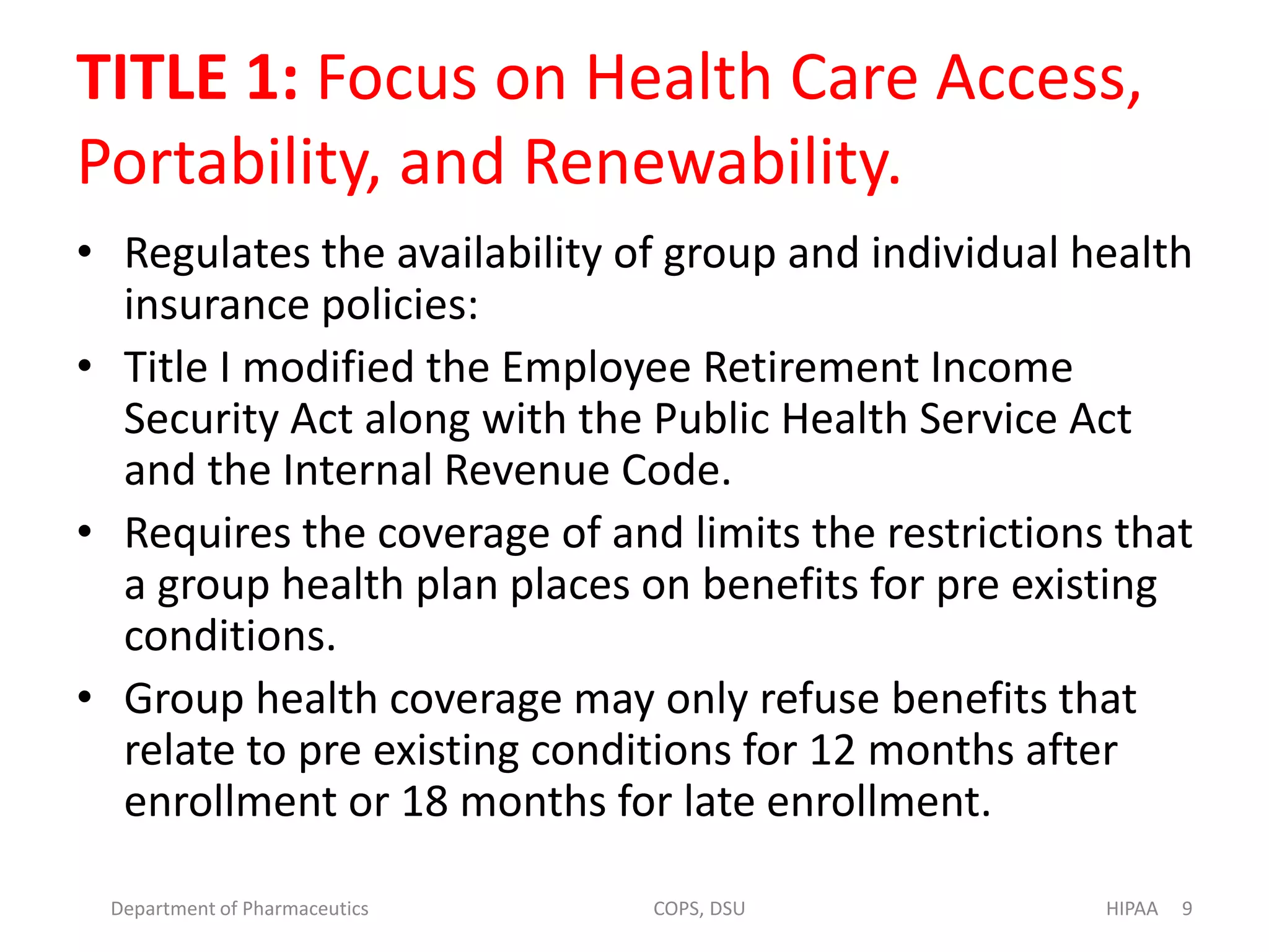 Health Insurance Portability & Accountability Act (HIPAA) | PPTX