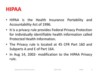 Health Insurance Portability & Accountability Act (HIPAA) | PPTX