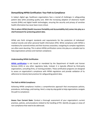 Demystifying HIPAA Certification: Your Path to Compliance | PDF ...