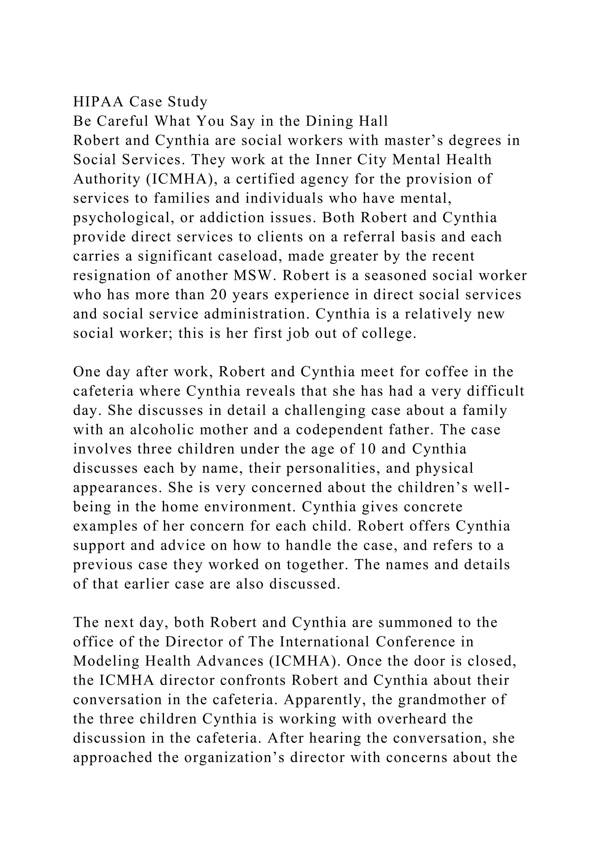 HIPAA Case Study Be Careful What You Say in the Dining HallRober.docx | Health Insurance | Insurance