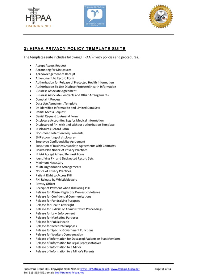 HIPAA Compliance Template Suites | PDF