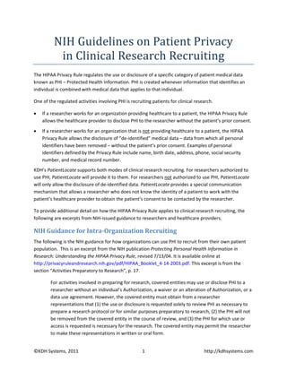HIPAA Guidance on Recruitment - NIH | PDF