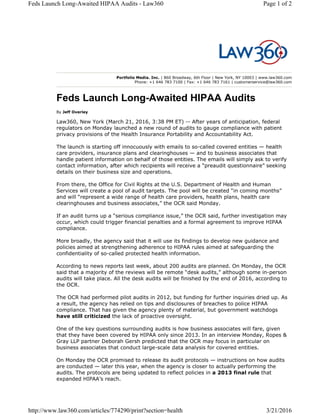 Feds Launch Long-Awaited HIPAA Audits | PDF