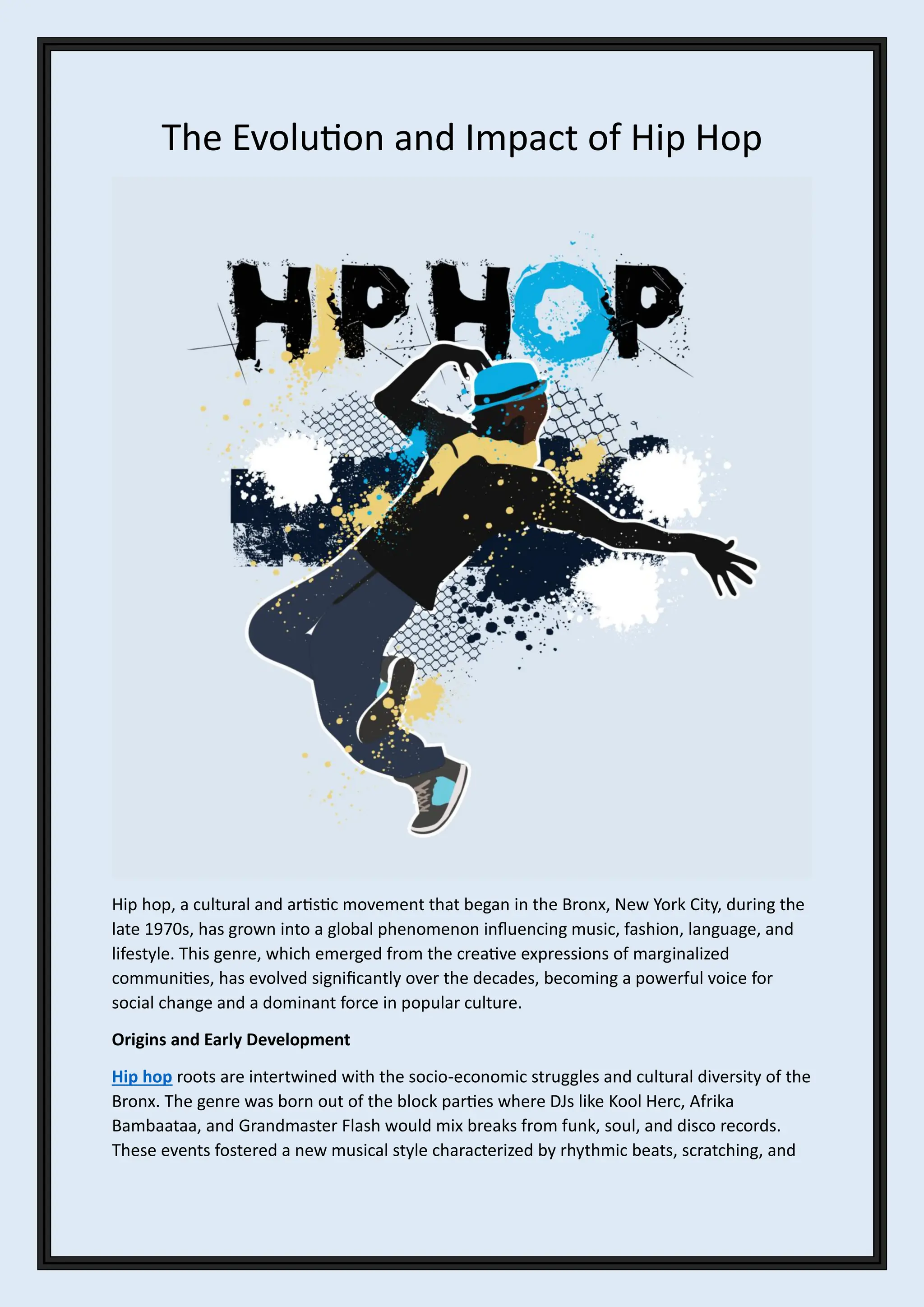 The Evolution and Impact of Hip Hop a cultural and artistic | PDF