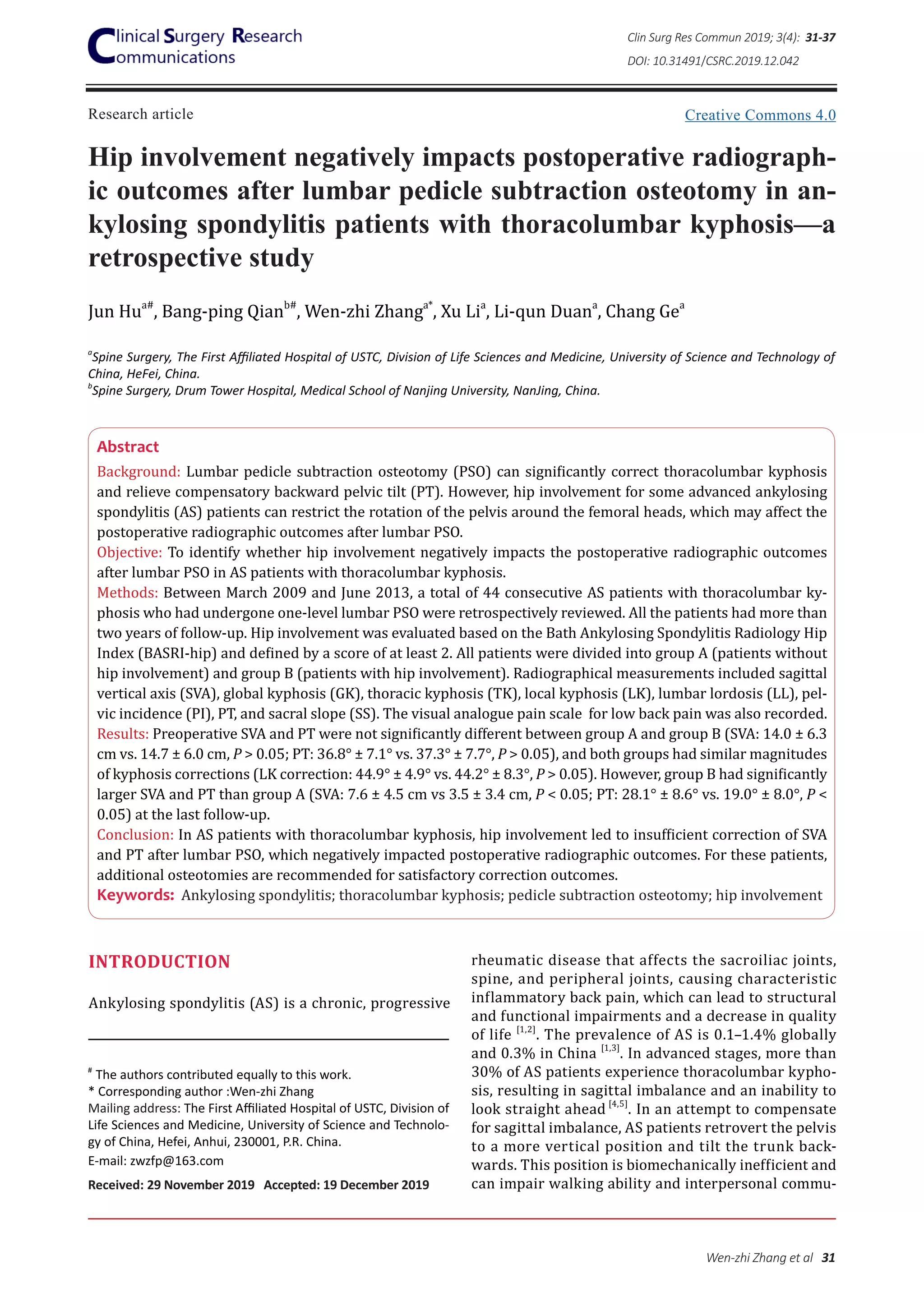 Hip involvement negatively impact the postoperative radiographic ...