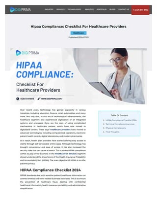 HIPAA Compliance: Checklist For Healthcare Providers | PDF