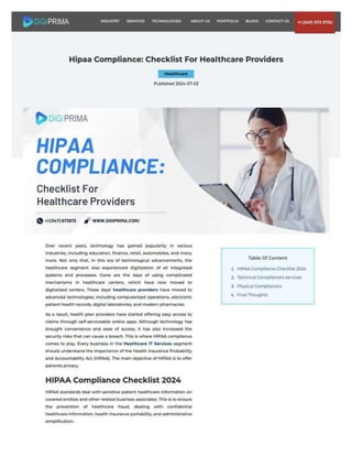 HIPAA Compliance: Checklist For Healthcare Providers | PDF