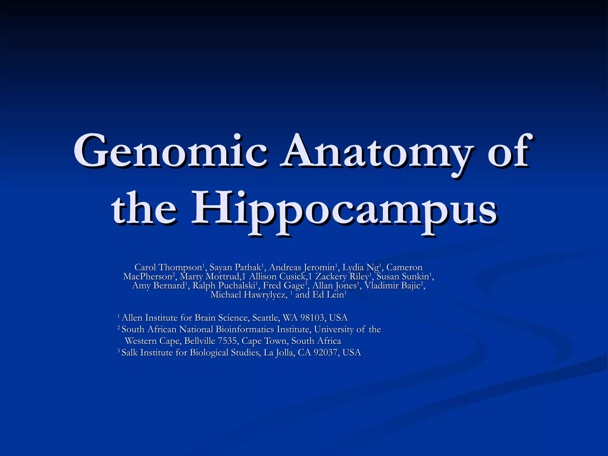 Genomic Mapping of Hippocampus | PPT