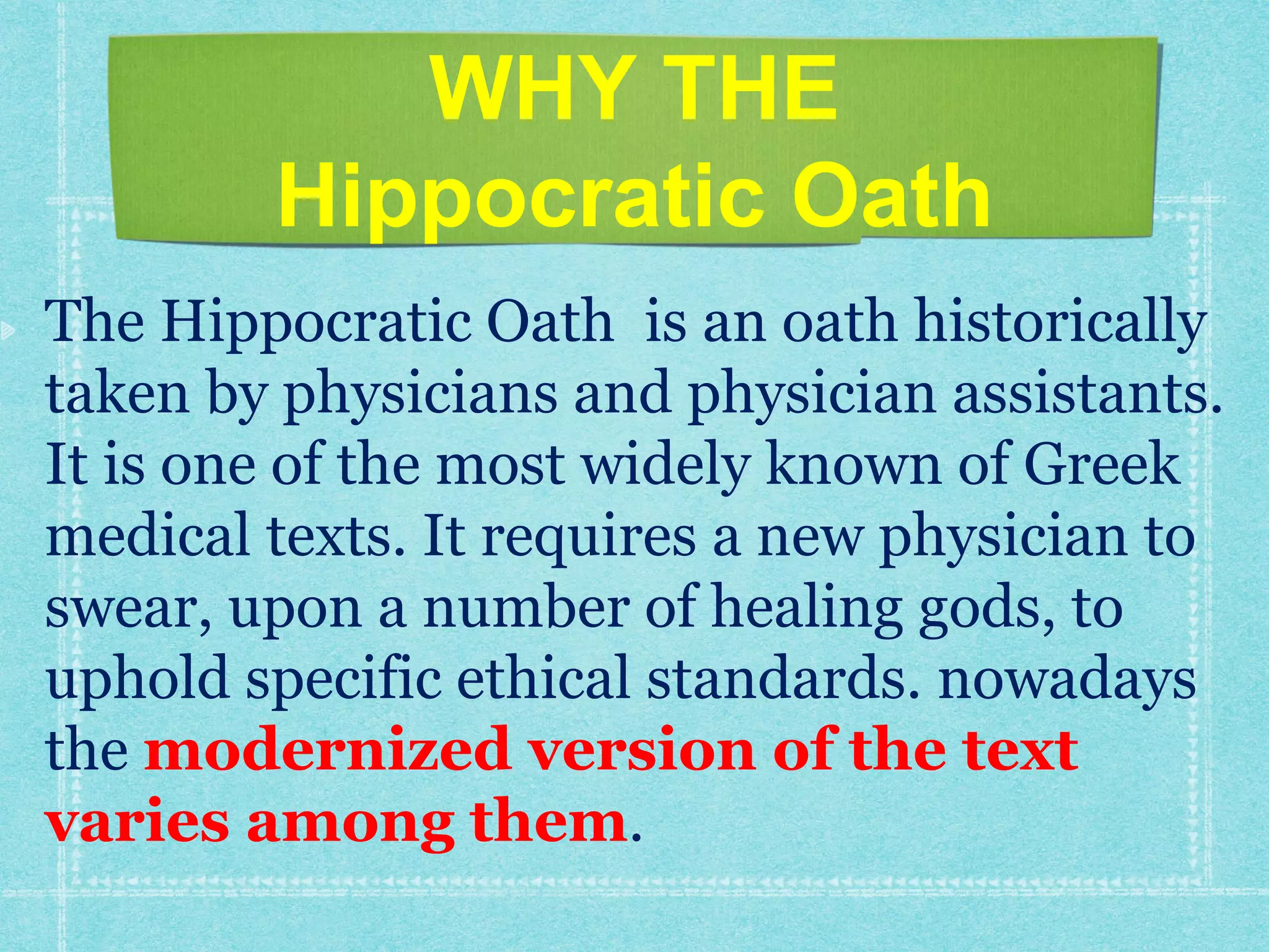 Hippocratic oath as taken at TMC Kollam Kerala | PDF