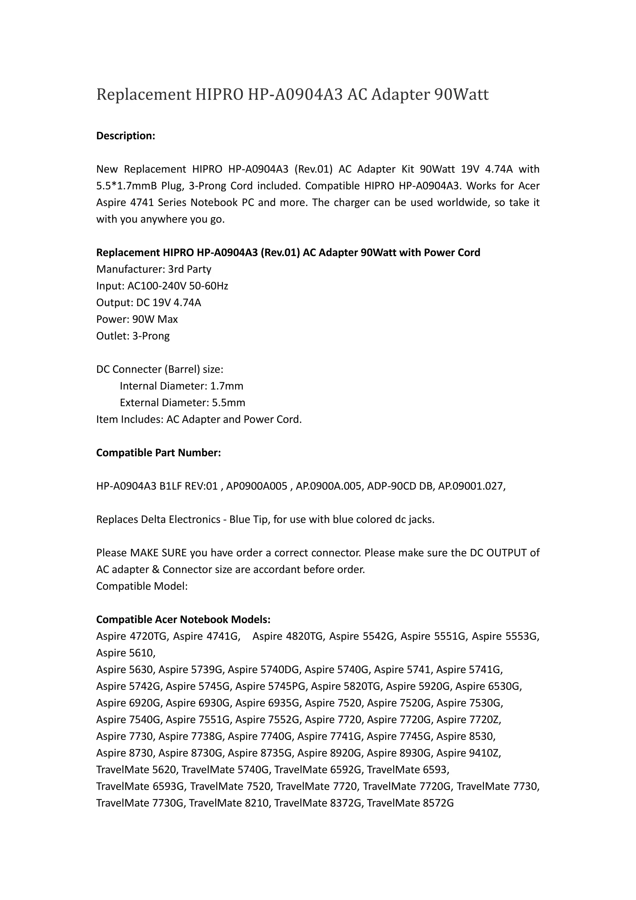 Hipro hp a0904 a3 ac adapter | PDF