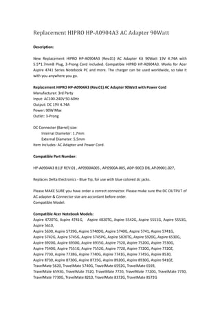 Hipro hp a0904 a3 ac adapter | PDF