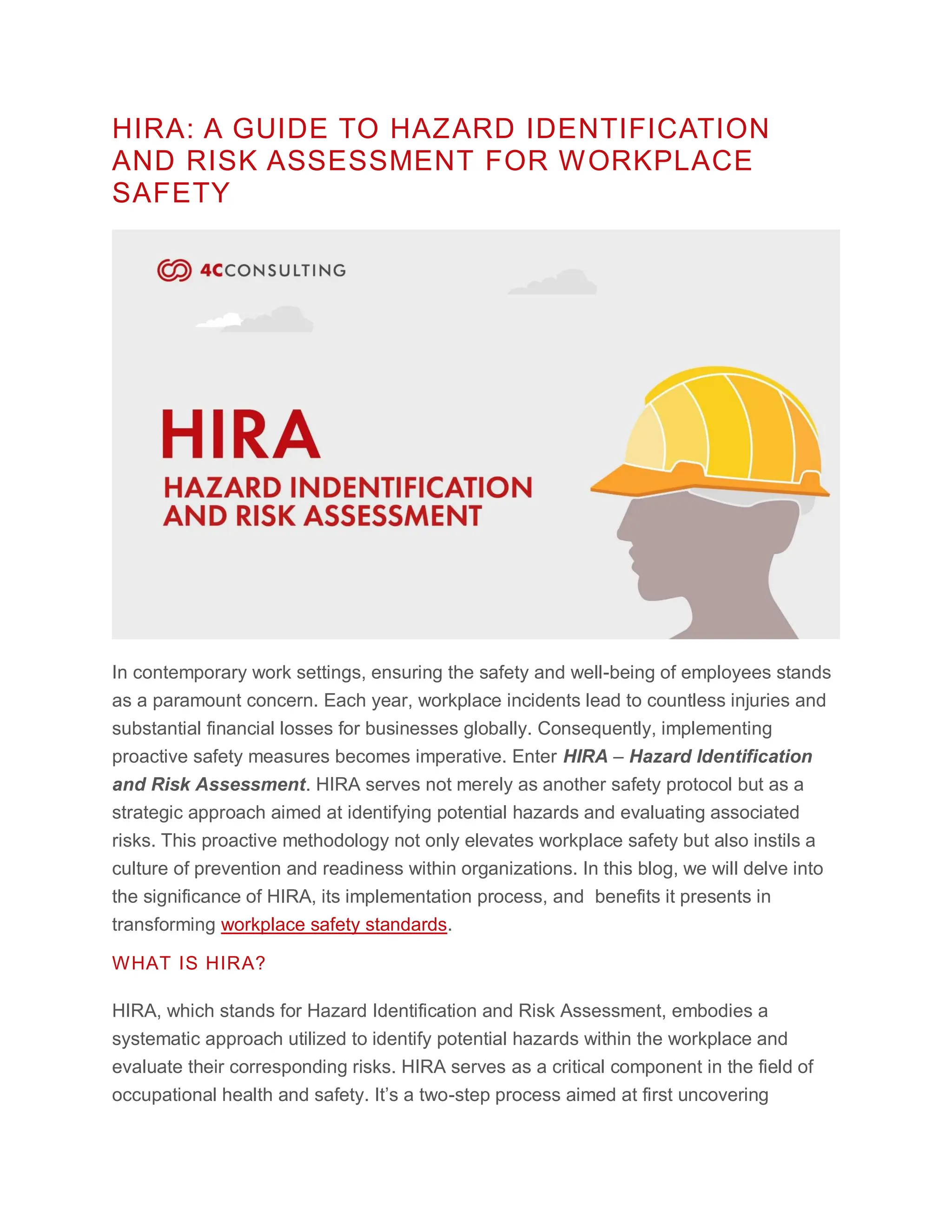 HIRA - A GUIDE TO HAZARD IDENTIFICATION AND RISK ASSESSMENT FOR WORKPLACE SAFETY.pdf