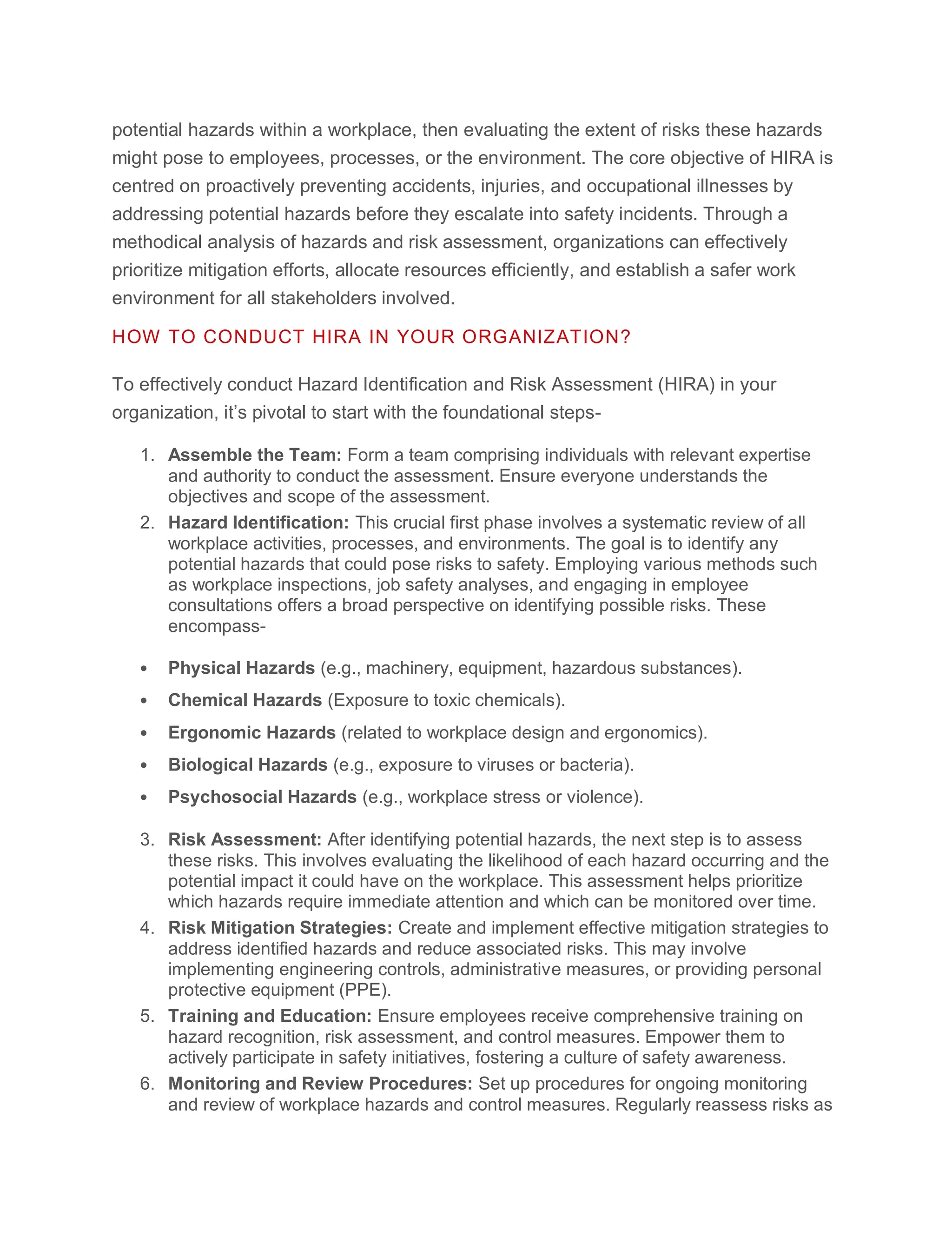 HIRA - A GUIDE TO HAZARD IDENTIFICATION AND RISK ASSESSMENT FOR ...