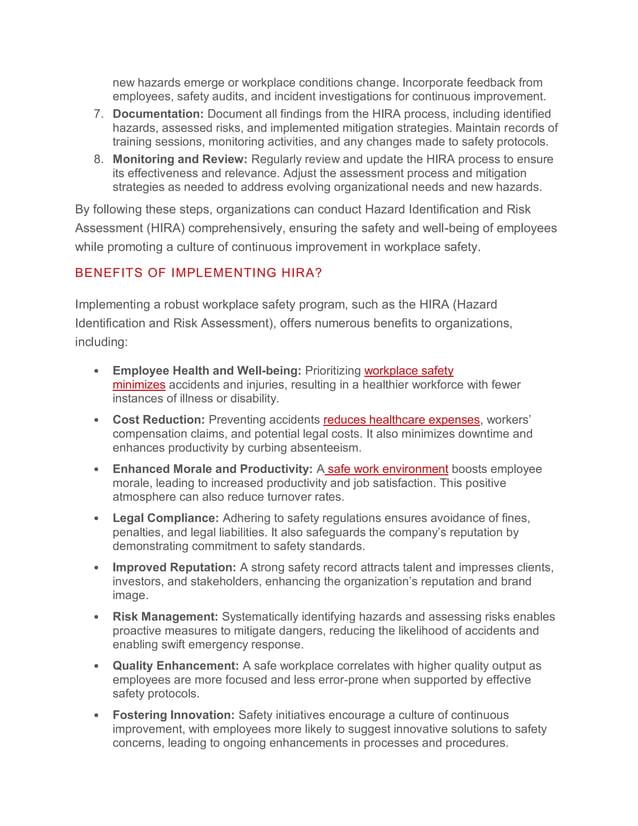 HIRA - A GUIDE TO HAZARD IDENTIFICATION AND RISK ASSESSMENT FOR ...