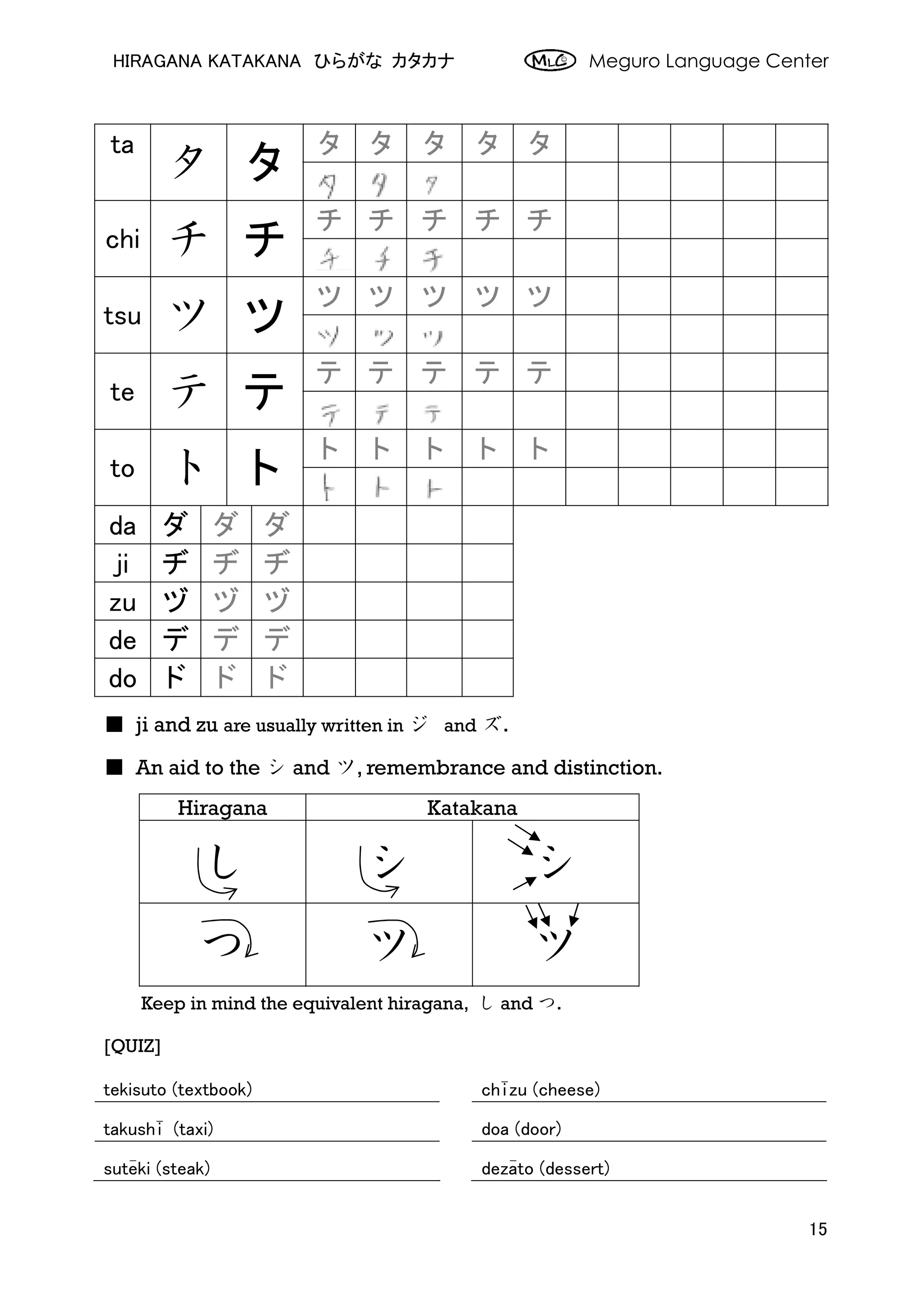 Hiragana katakana worksheet | PDF