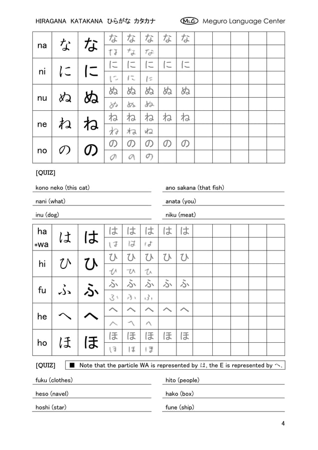 Hiragana katakana worksheet | PDF | Food & Drink