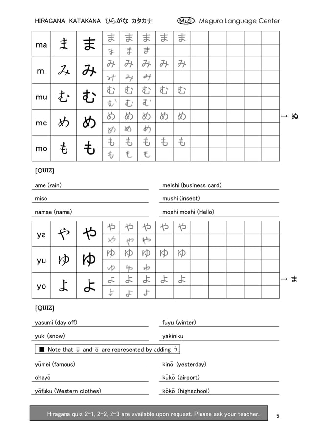 Hiragana katakana worksheet | PDF | Food & Drink