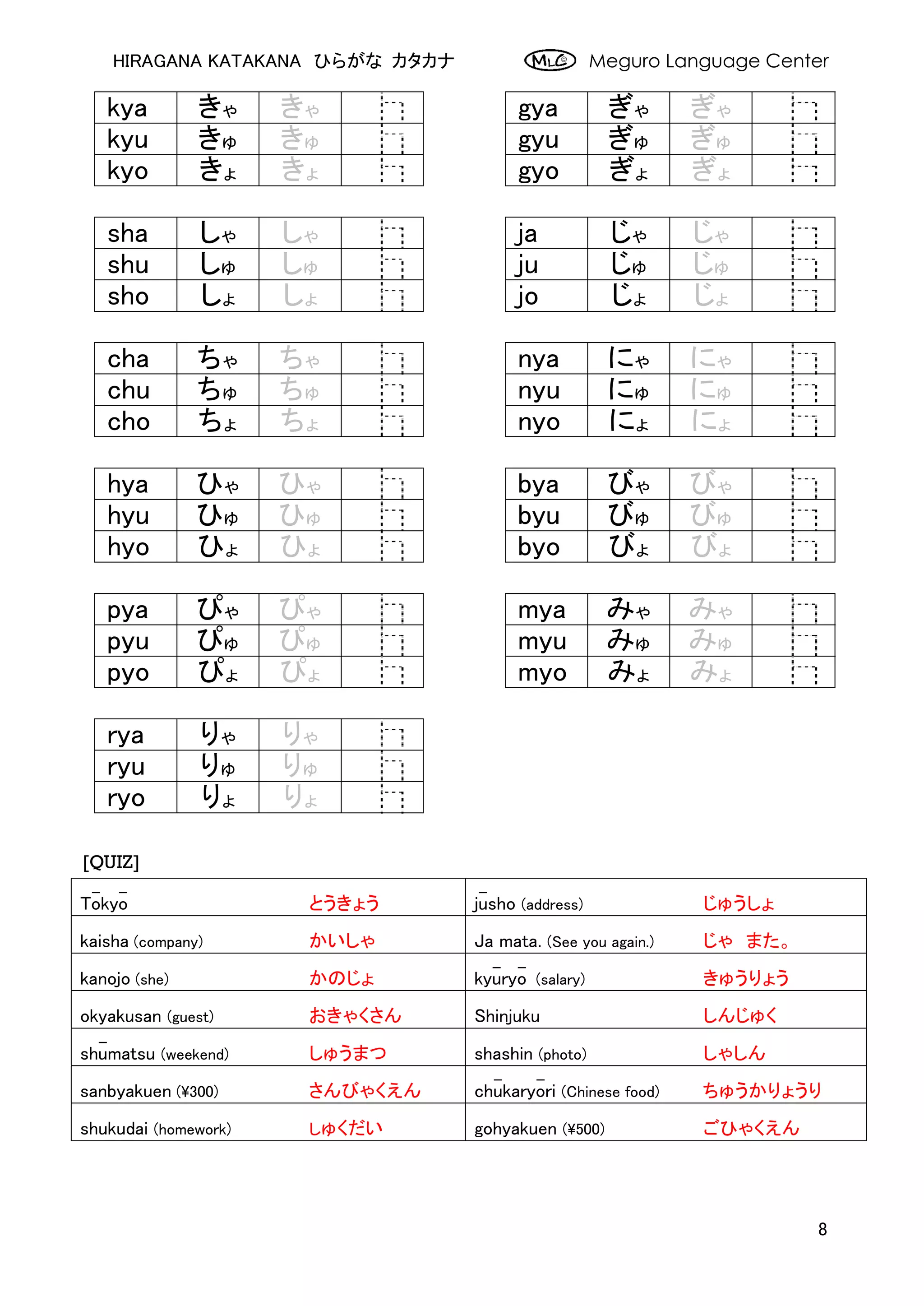 Hiragana katakana worksheet (answers) | PDF