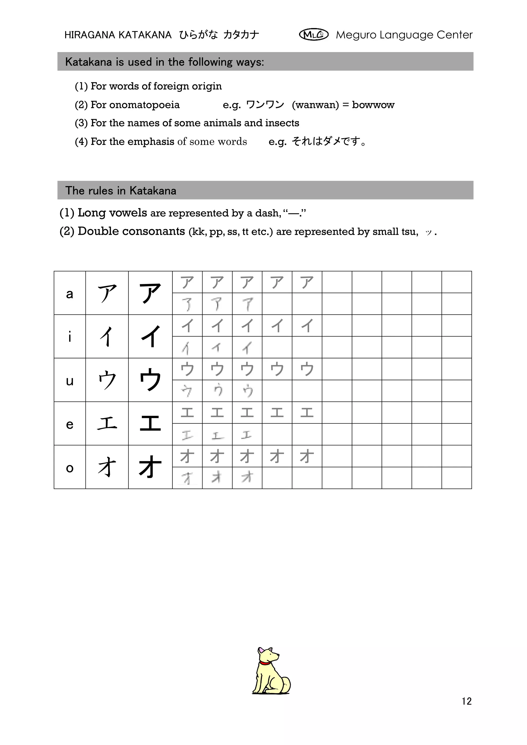 Hiragana katakana worksheet (answers) | PDF