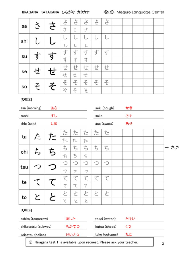 Hiragana katakana worksheet (answers) | PDF