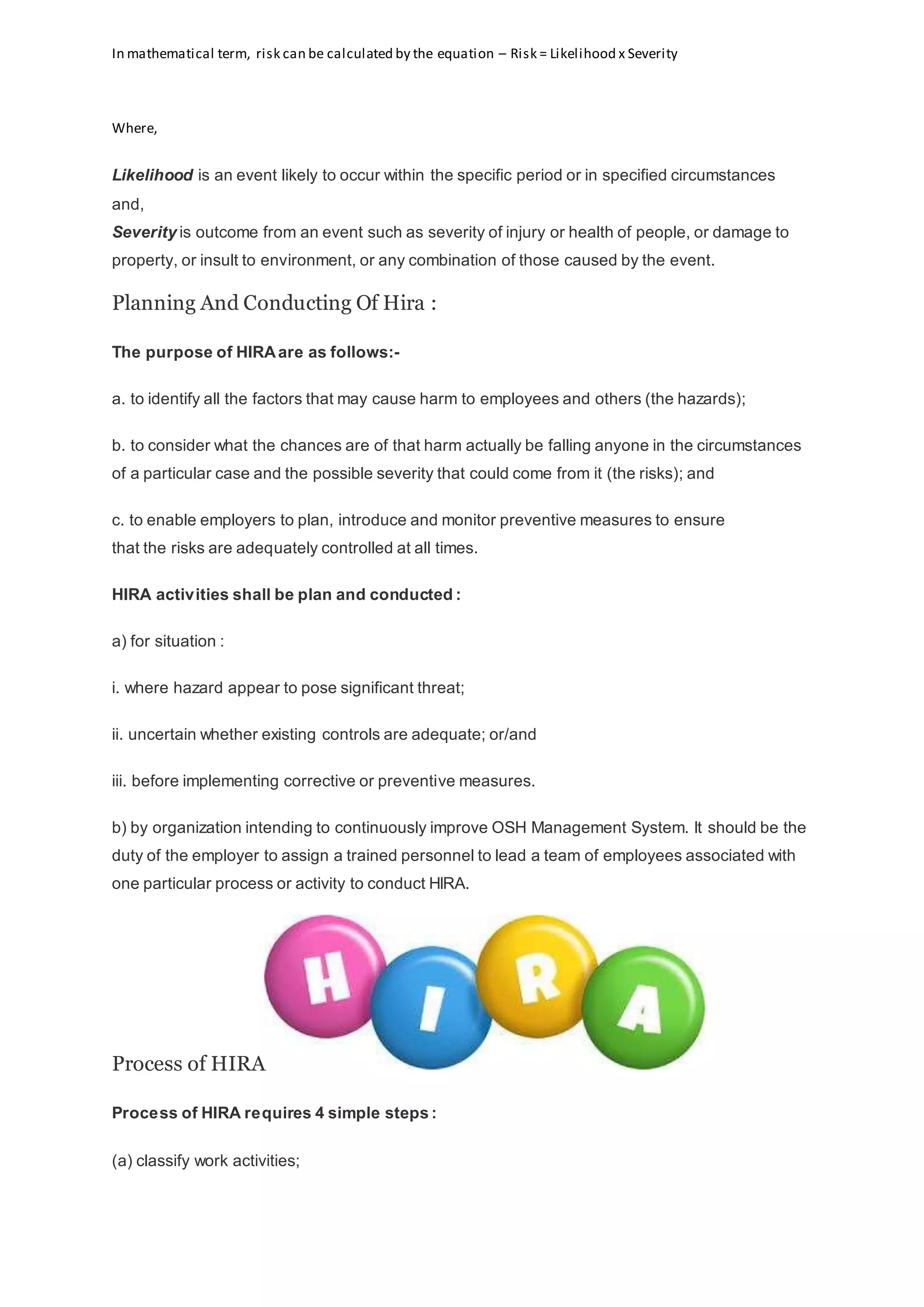 Hira – hazard identification & risk assessment | DOCX