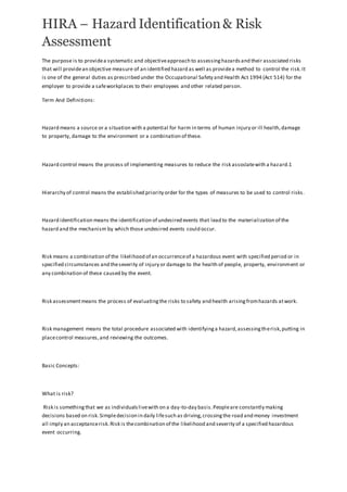 Hira – hazard identification & risk assessment | DOCX