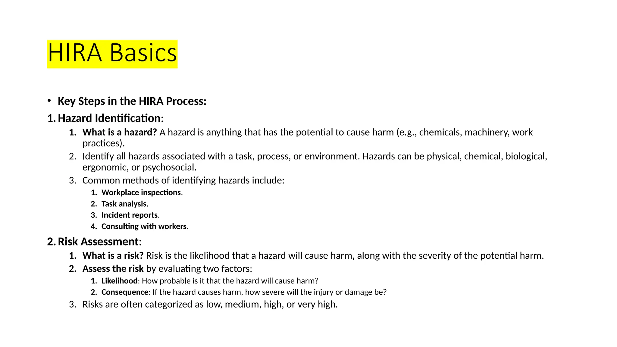 HIRA & TBT Basics for work place site safety | PPTX | Medical Health