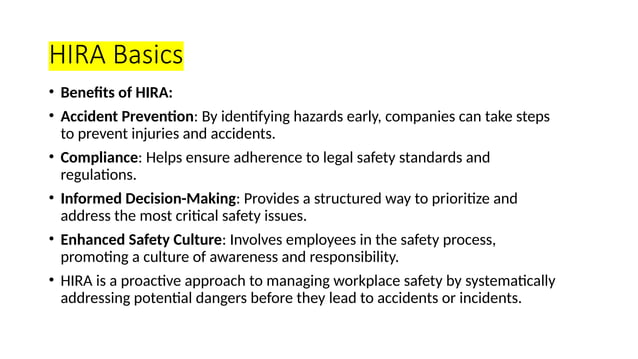 HIRA & TBT Basics for work place site safety | PPTX | Medical Health