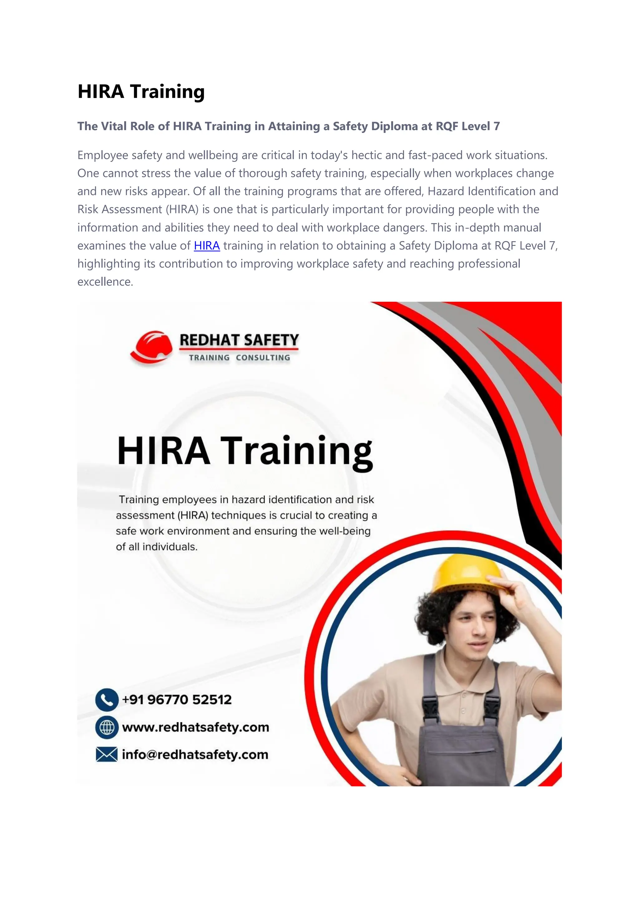 HIRA Training in Attaining a Safety Diploma | PDF