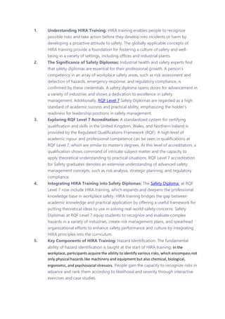 HIRA Training in Attaining a Safety Diploma | PDF