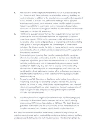HIRA Training in Attaining a Safety Diploma | PDF