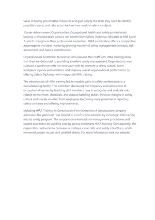 HIRA Training in Attaining a Safety Diploma | PDF