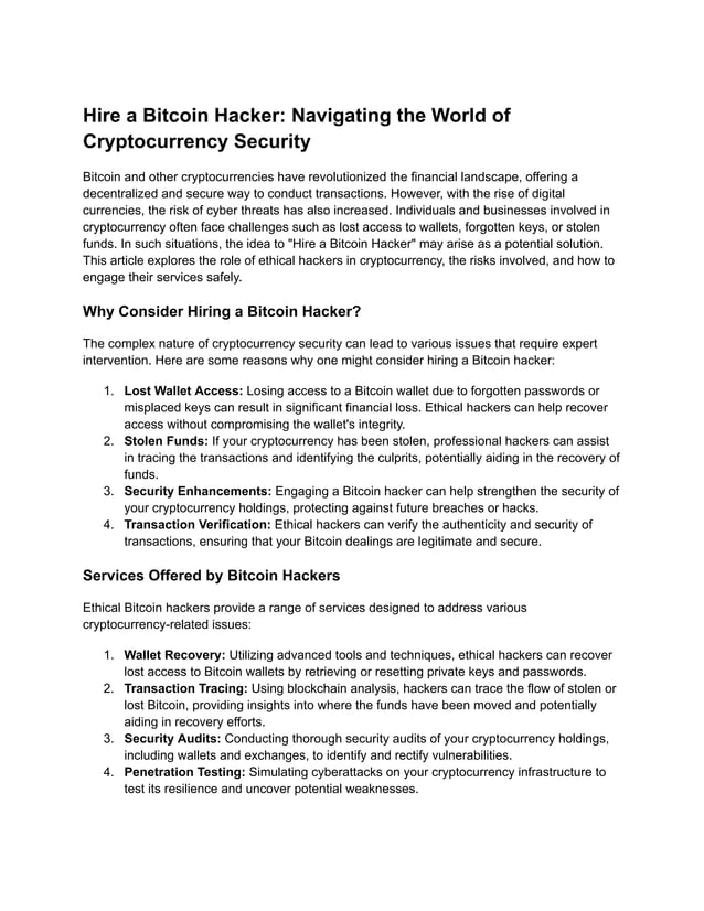 Hire a Bitcoin Hacker: Navigating the World of Cryptocurrency Security ...