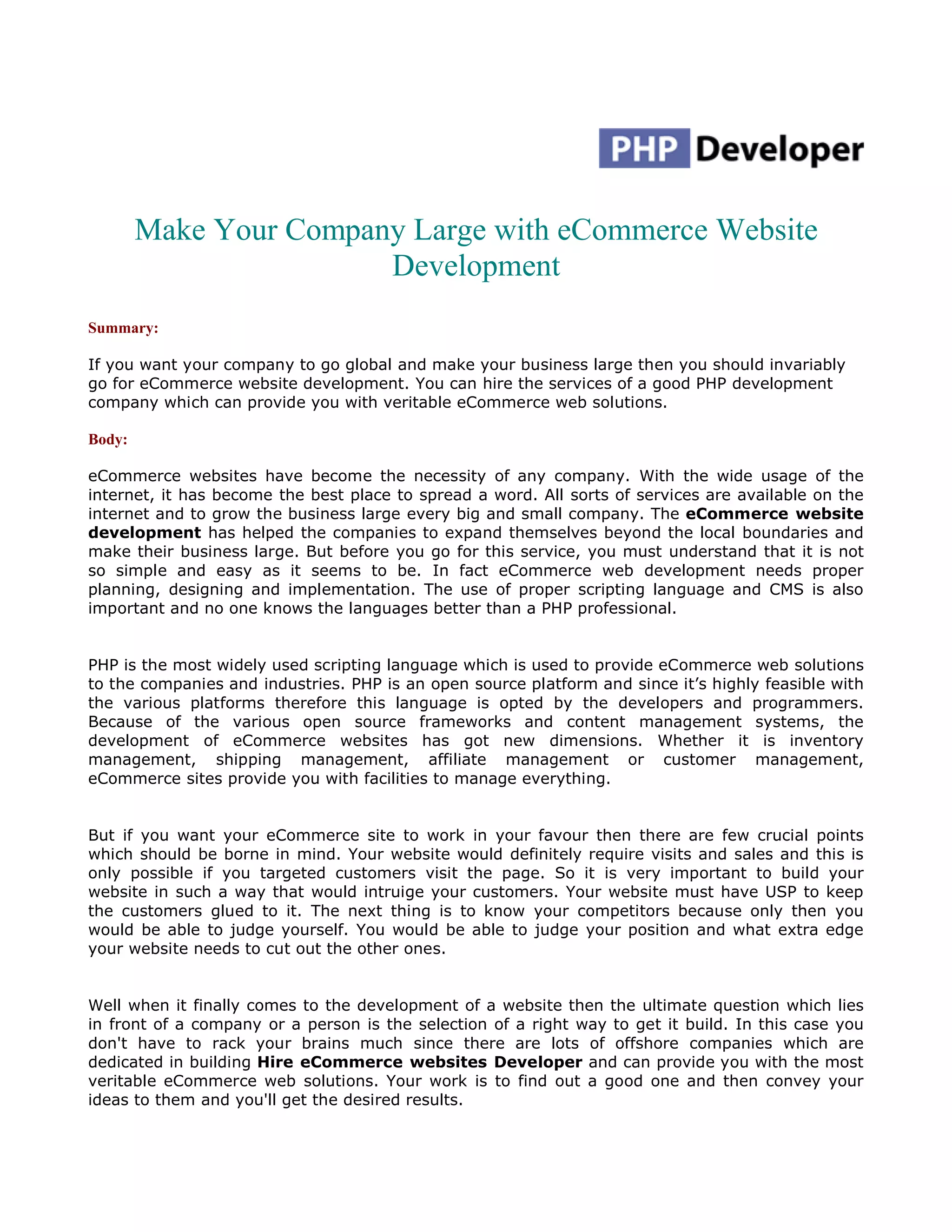 Hire e commerce website developer | PDF