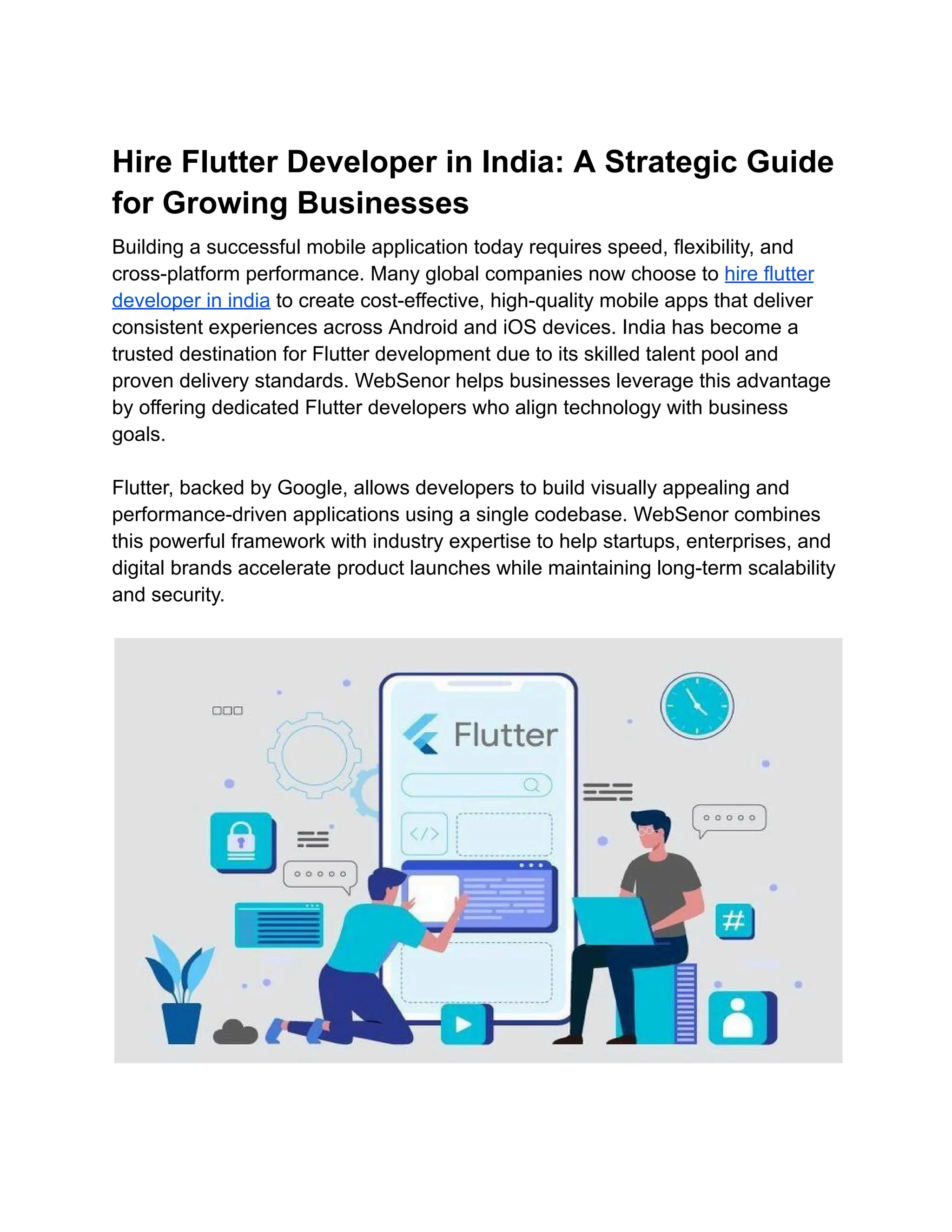 Top Benefits of Hire a Flutter Developer in India from WebSenor | PDF
